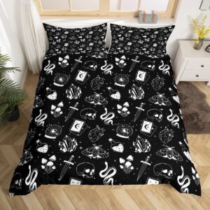 gothic skull bedding set king size for woman men,skull skeleton hippie mushroom plant comforter cover with 2 pillowcases,moth stars shiny galaxy halloween duvet cover set microfiber quilt cover