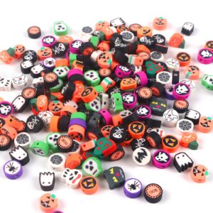 maiousu store 200pcs random halloween polymer clay beads heishi spacer beads fall halloween clay bead set assorted pumpkin ghost spider bat clay beads for bracelet necklace earring diy