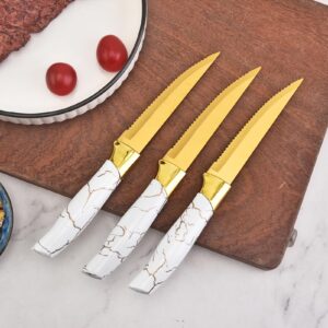 Kitchen Knife Set Non Stick Knives with Block, Serrated Steak Knife, Chef Knife, Bread Knife, Scissors, Sharpener, 14Pcs Stainless Steel Ultra-Sharp Cutlery Block Sets with Titanium Coated Blade