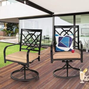 SUNCROWN Outdoor Dining Swivel Chairs Set of 4, Metal Frame Patio Chair Rocker with Brown Cushion for Garden, Bistro, Backyard