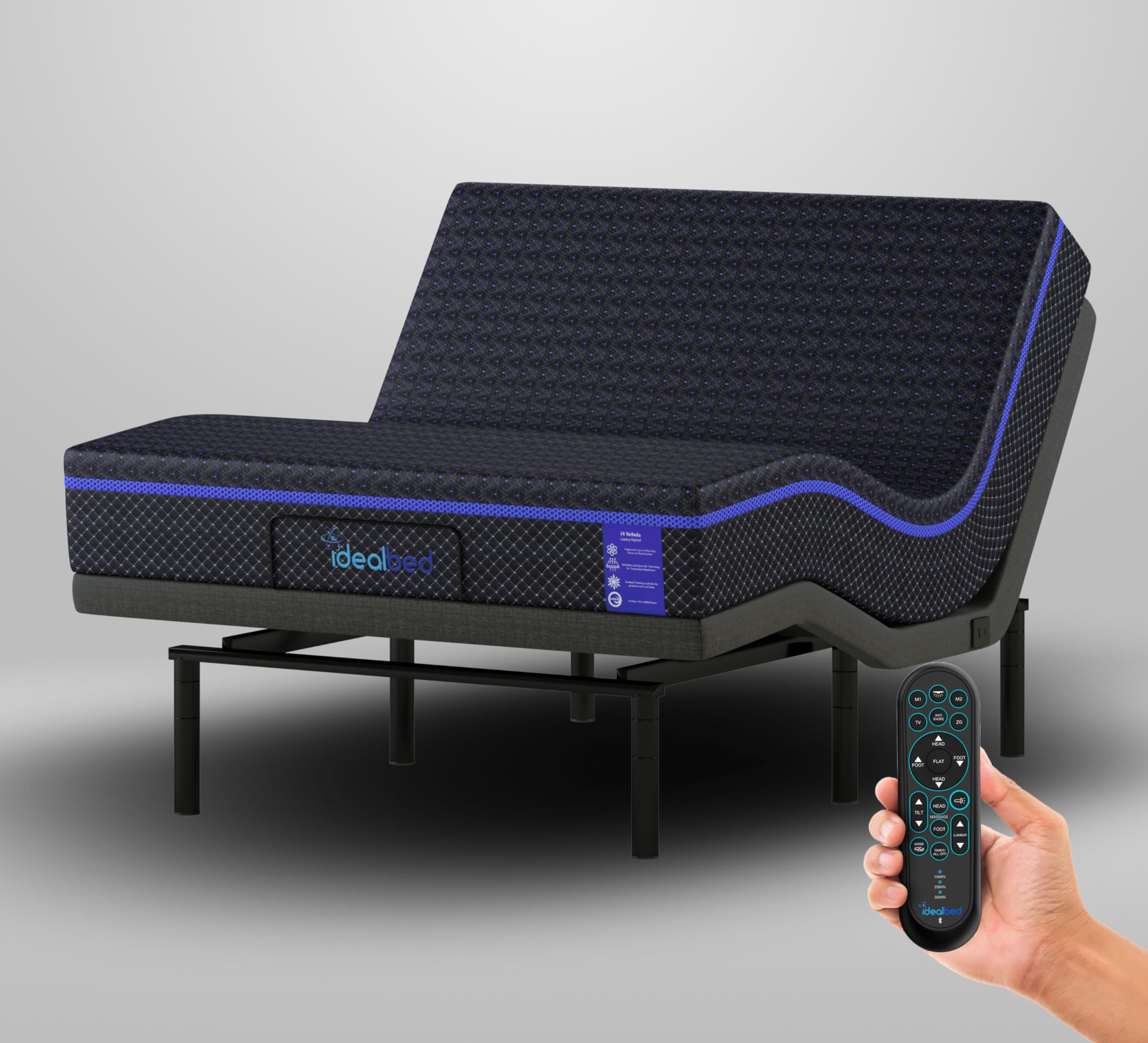 iDealBed S4 Nebula Luxury Hybrid Mattress + 7i Custom Adjustable Bed Sleep System, Comfort, Cooling & Support, Silent Performance, Lumbar Support, Pillow Tilt (Medium Firm, Queen)