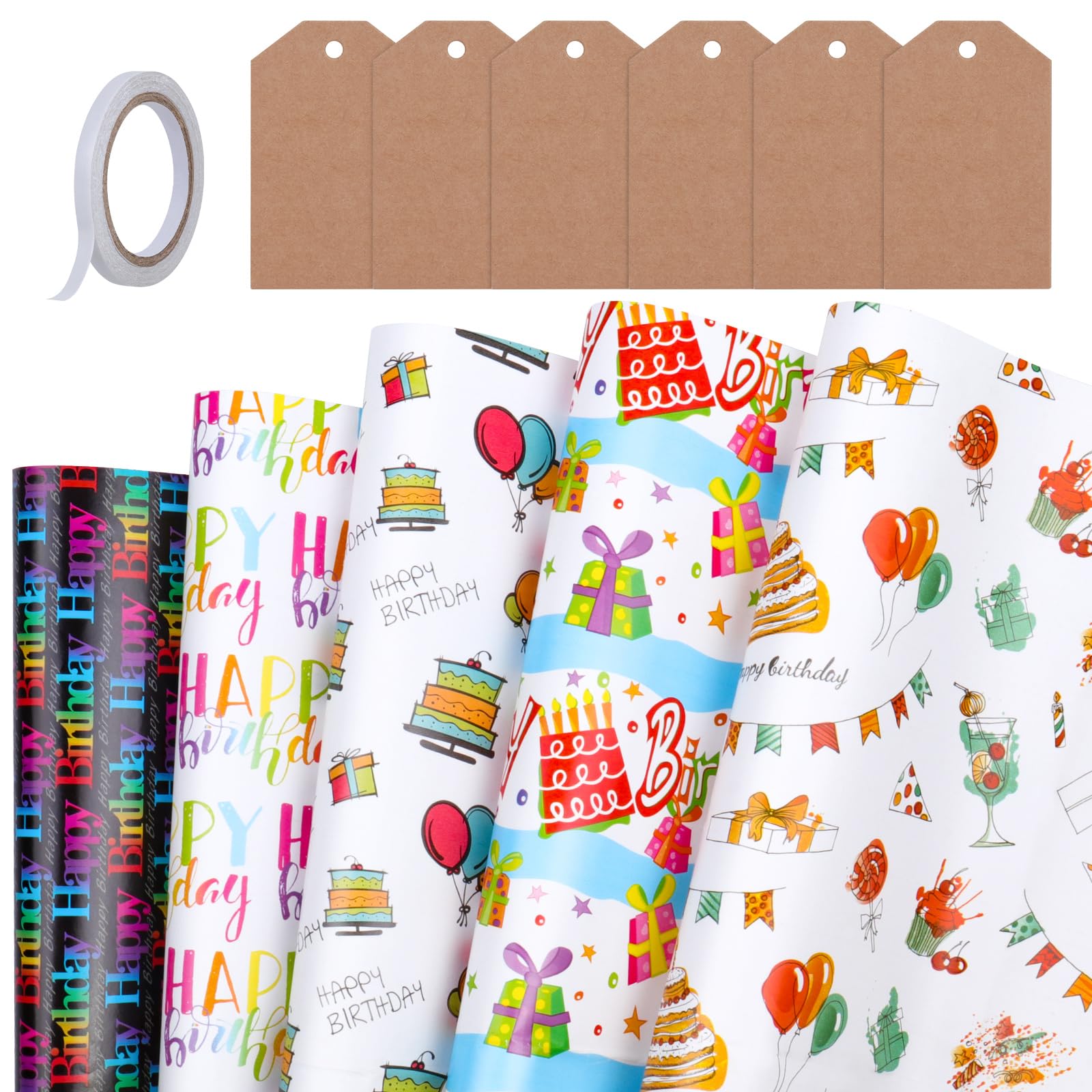 GAOHUI Colorful Wrapping Paper for Boys Girls Kids Men Women- 12 Pack Birthday Wrapping Paper Set for Birthday Party- 27.6x19.7 Inch Per Sheet