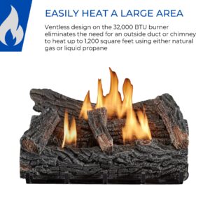 Duluth Forge 22" Ventless Dual Fuel Gas Log Set - 32,000 BTU, Thermostat Control, Natural Gas/Propane, Hand-Painted Winter Oak, Realistic Ceramic Logs, Oxygen Depletion Sensor, 99.9% Efficient