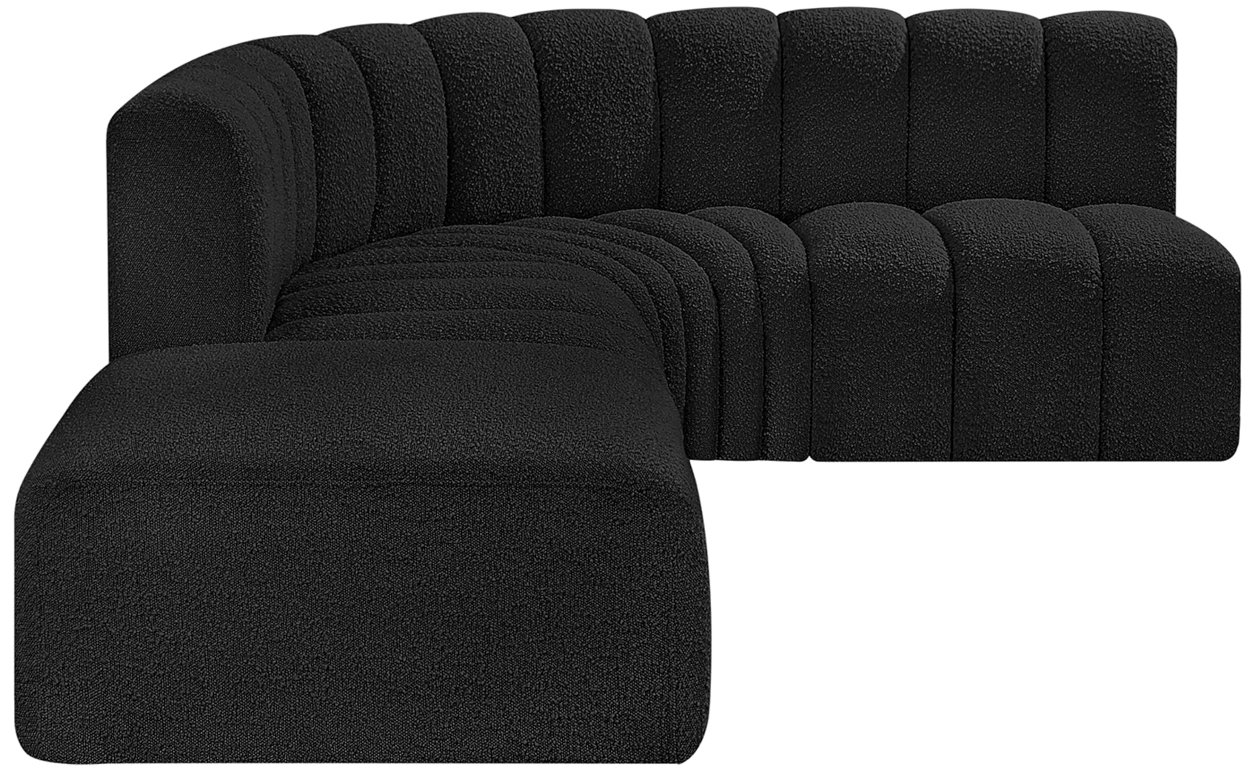 Meridian Furniture 102Black-S5C Arc Collection Modern | Contemporary Modular Sofa with Rich Black Boucle Fabric, Deep Channel Tufting, Modular Design, 127" W x 61" D x 30" H, Black