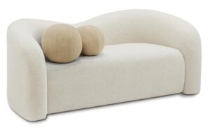 meridian furniture 186cream-l kali collection modern | contemporary loveseat with soft cream faux shearling teddy fabric, curved back, 62" w x 33" d x 27" h, cream