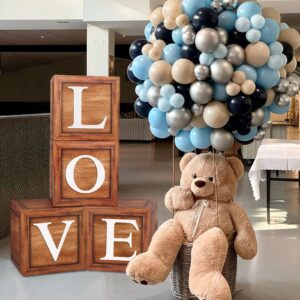 Baby Shower Decorations Boxes with 27 letters - 4 Wood Grain Brown Blocks with 27 Letters, First Birthday Centerpiece Decor, Teddy Bear Baby Shower Supplies, Gender Reveal Backdrop