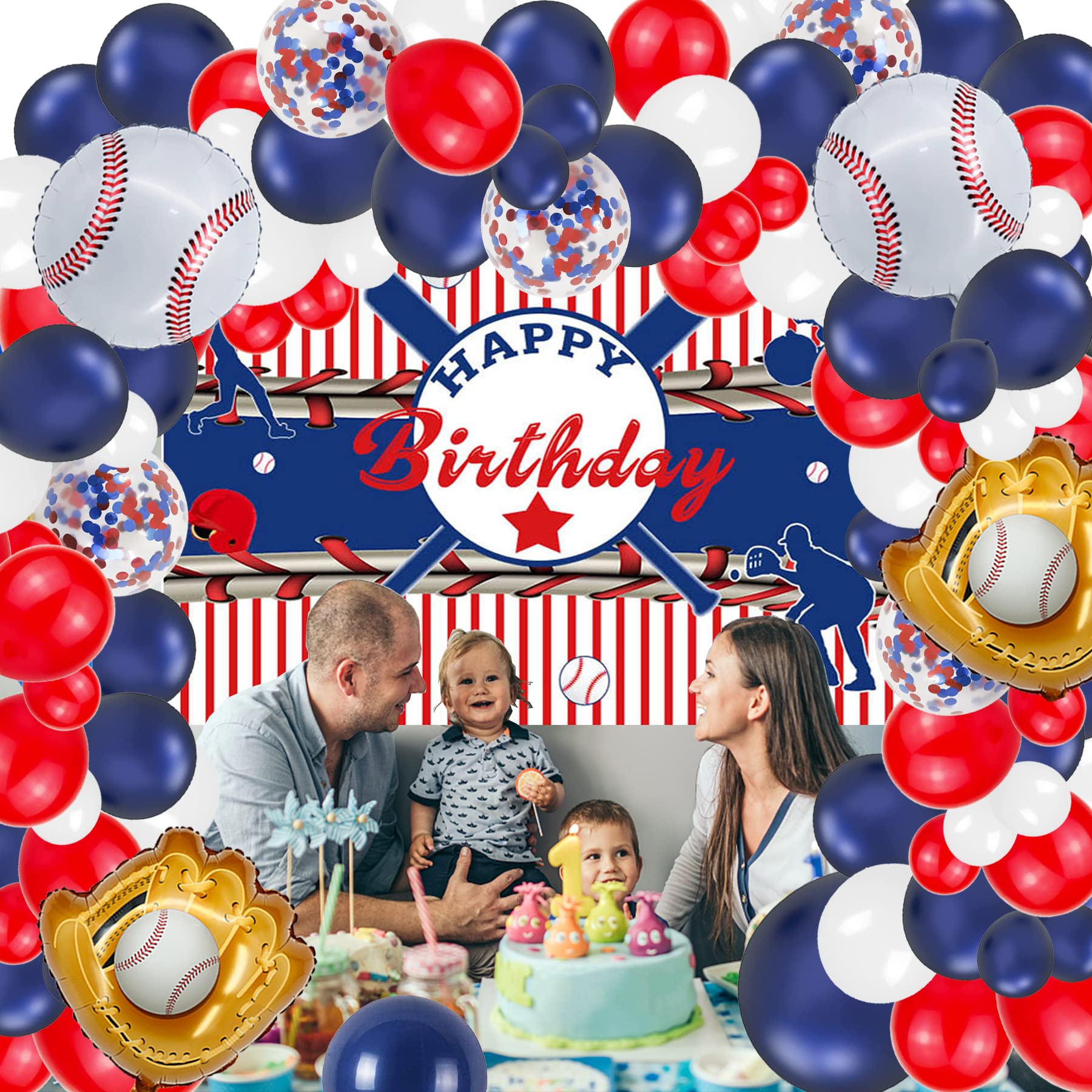 Baseball Party Balloons,Baseball Glove Jumbo Foil Mylar Balloon Baseball Bat Balloons for Birthday Sports Theme Supplies,Confetti Red and Blue white Foil Balloon Supplies Baby Shower Party Decoration