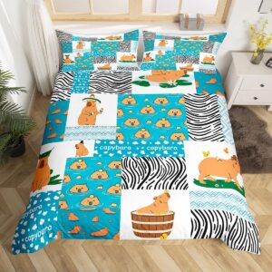 kawaii capybara comforter cover cartoon animal bed set, blue plaid checkered duvet cover queen size cute cow printed bedding sets, lovely zebra print bedspread cover breathable for all seasons