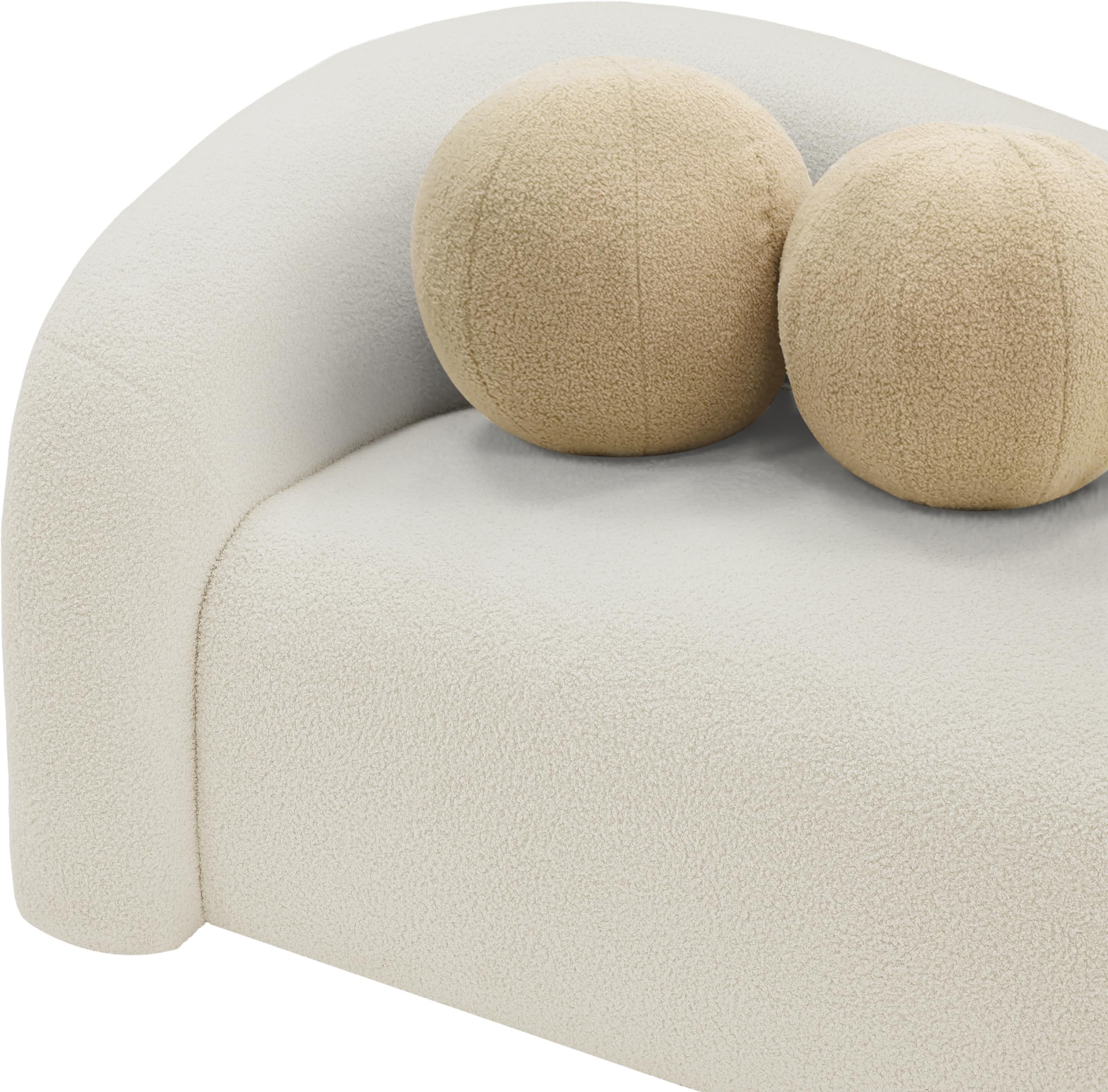 Meridian Furniture 186Cream-L Kali Collection Modern | Contemporary Loveseat with Soft Cream Faux Shearling Teddy Fabric, Curved Back, 62" W x 33" D x 27" H, Cream