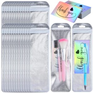 yeaqee 200 pcs resealable pouch bags with thank you cards 100 pcs pen bags window disposable packaging bags for jewelry food 100 pcs holographic thank you greeting cards for thanksgiving gift