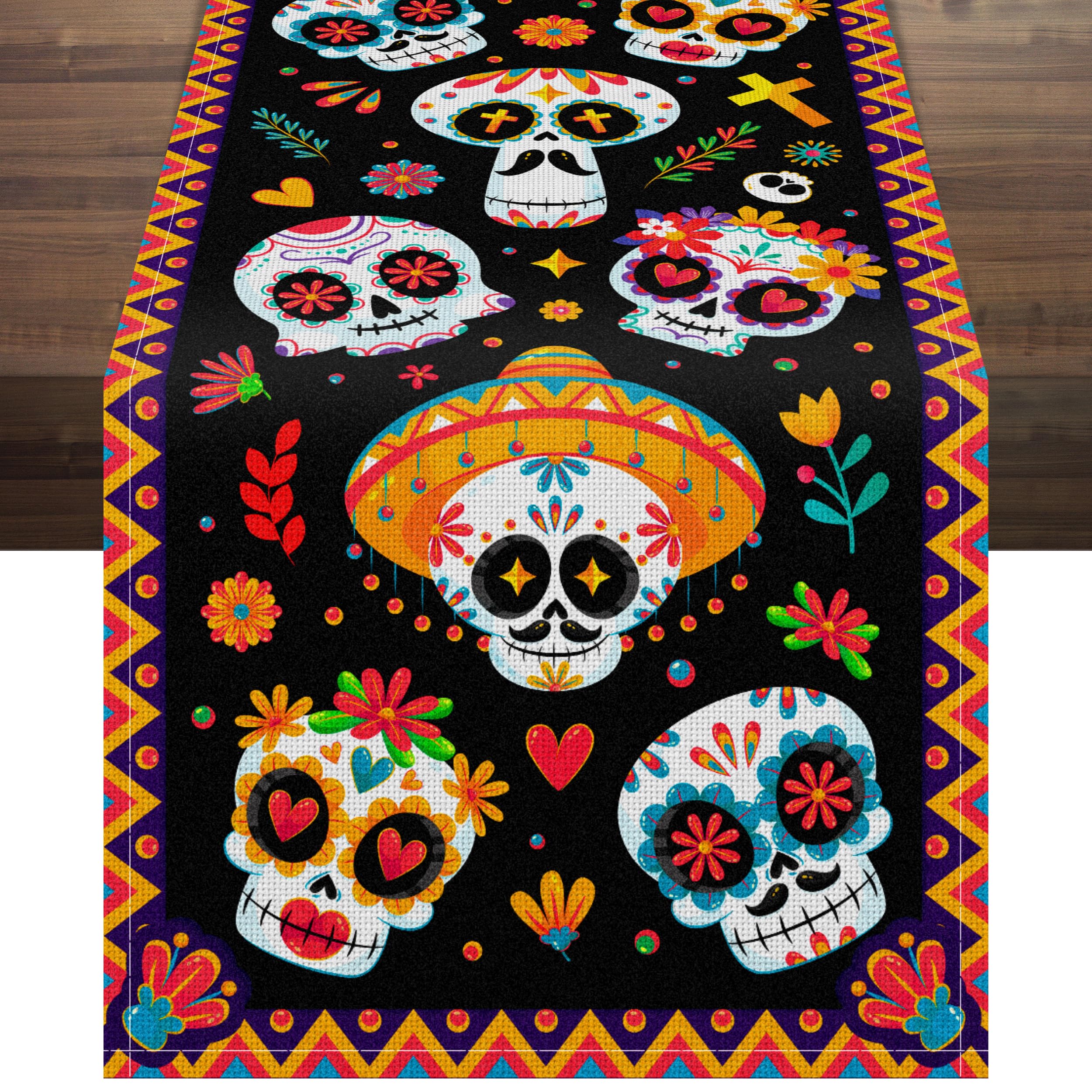 Day of The Dead Table Runner Dia de Muertos Table Runner Mexican Day of The Dead Decorations Sugar Skull Decor Dia De Los Muertos Party Table Decorations -15 x 72inch