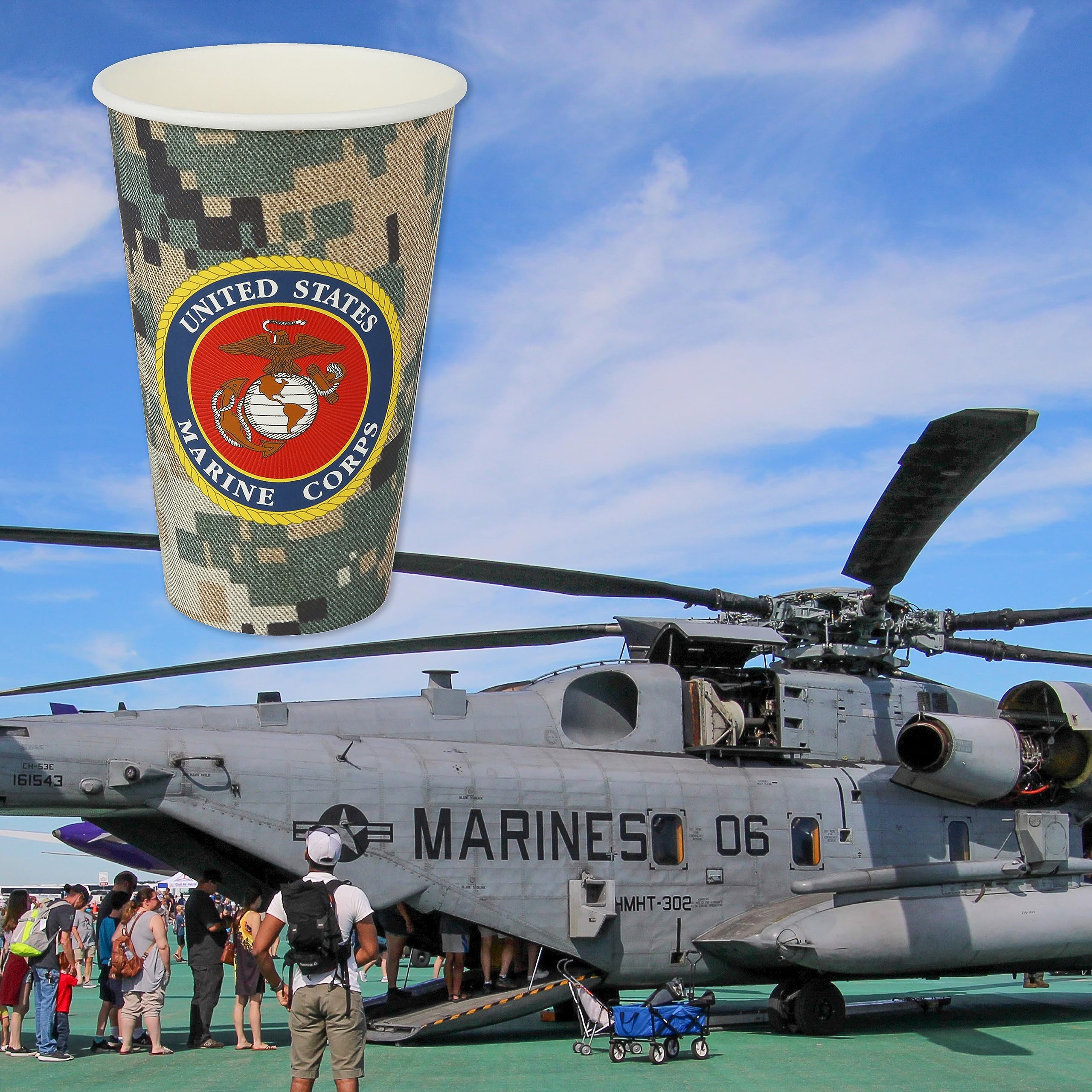 Havercamp U.S. Marines Party Cups (16 cups)! 16oz. Heavyweight Paper Cups! Authentic, Licensed Marine Corps Design. For Graduation Party, Retirement, Welcome Home & Birthdays. Ooh-Rah