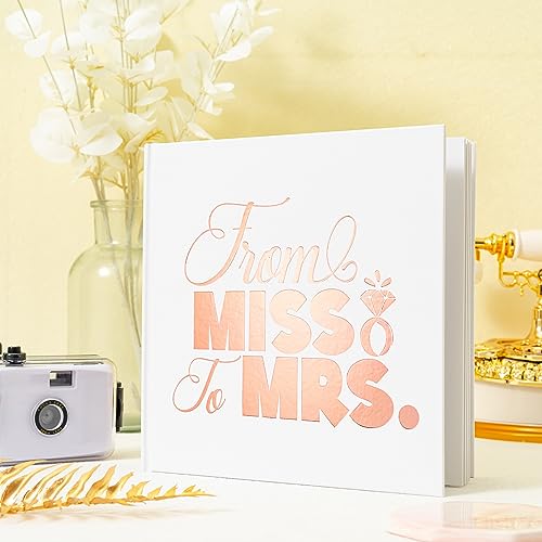 Calculs from Miss to Mrs Bridal Shower Guest Book Polaroid Blank Pages Picture Book for Instant Film Rose Gold Bachelorette Party Sign in Book 8.5” Square White Cover Rose Gold Foil Stamping