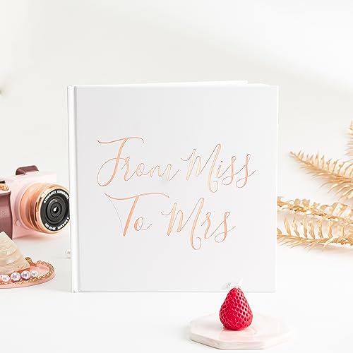 Calculs Bridal Shower Guest Book from Miss to Mrs Picture Book Polaroid Blank Pages for Instant Film Rose Gold Bachelorette Party Sign in Book 8.5” Square White Cover Rose Gold Foil Stamping