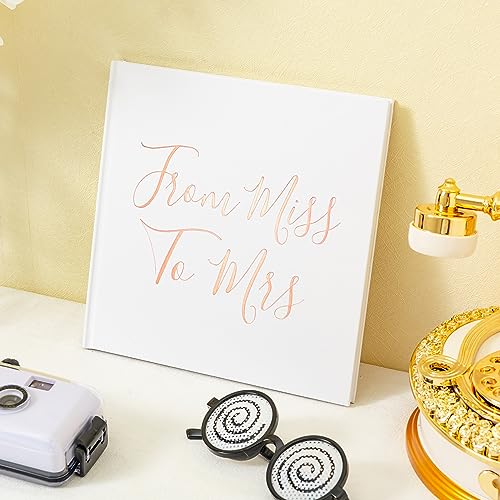 Calculs Bridal Shower Guest Book from Miss to Mrs Picture Book Polaroid Blank Pages for Instant Film Rose Gold Bachelorette Party Sign in Book 8.5” Square White Cover Rose Gold Foil Stamping