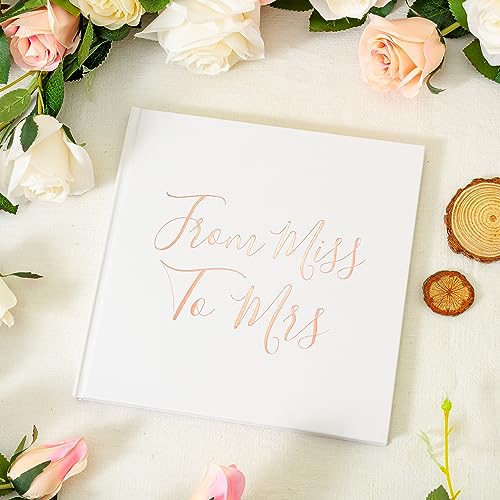 Calculs Bridal Shower Guest Book from Miss to Mrs Picture Book Polaroid Blank Pages for Instant Film Rose Gold Bachelorette Party Sign in Book 8.5” Square White Cover Rose Gold Foil Stamping