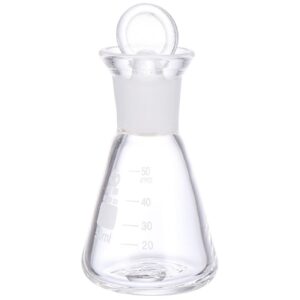 clear glass glass erlenmeyer flask, 50ml narrow mouth borosilicate glass graduated conical flask with glass stopper for experiment, lab beaker