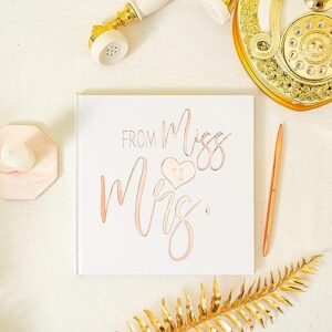 Calculs Rose Gold Bachelorette Party Sign in Book Bridal Shower Guest Book 'from miss to mrs' Picture Book Polaroid Blank Pages for Instant Film 8.5” Square White Cover Rose Gold Foil Stamping