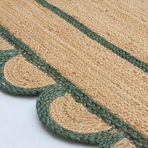 The Weaver House Natural Scalloped Jute Area Rug Bohemian Scallop Boho Decor Area Handwoven Custom Rugs Decorative Rug Reversible Braided Rugs (BD6-6x9-GRN)