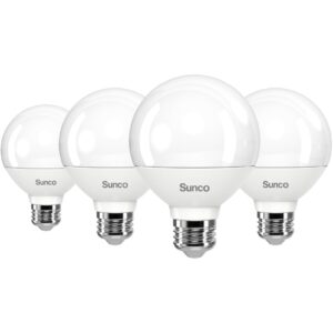 sunco 4 pack vanity globe light bulbs g25 led for bathroom mirror, high output 1000 lm, 100w equivalent 11w, 5000k daylight, dimmable, e26 base, round frosted decorative bulb