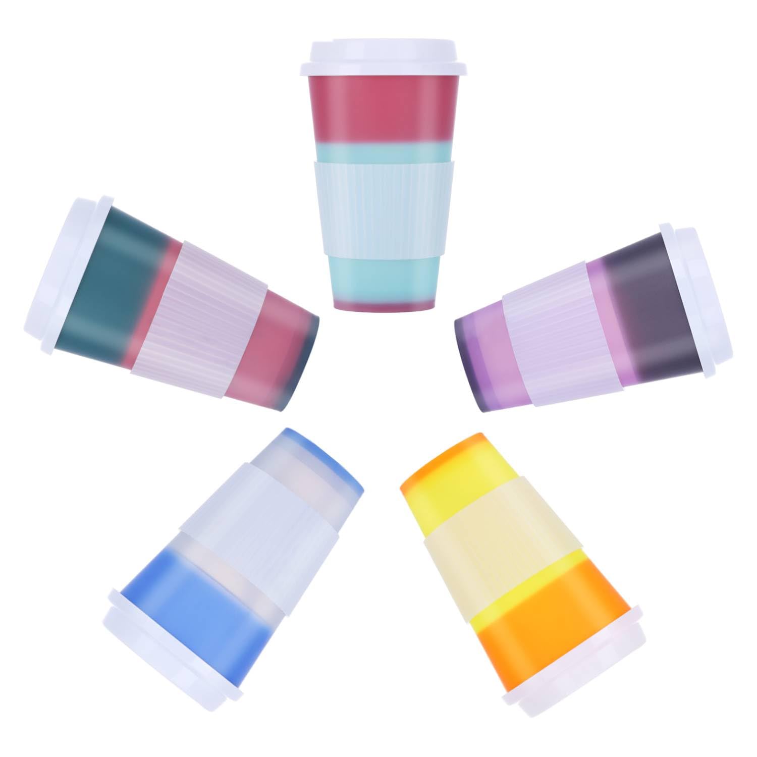 Chordobe Color Changing Reusable Hot Cups 5 Pack 16 oz Bulk Plastic TO-GO Coffee Cups with Lids - Travel Tumblers for Kids and Audlts (Hot Color Changing Cups)