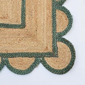 The Weaver House Natural Scalloped Jute Area Rug Bohemian Scallop Boho Decor Area Handwoven Custom Rugs Decorative Rug Reversible Braided Rugs (BD6-6x9-GRN)