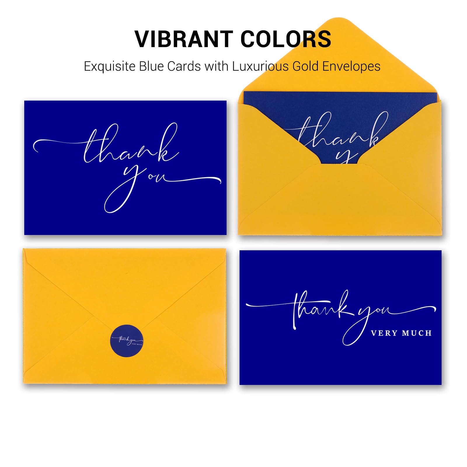 CDXHOME 40 Classy Navy Blue Thank You Cards - Greeting Notes for Wedding,Business,Graduation,Birthday,Party,Anniversary,Baby Shower|Blank Inside|Includes Gold Envelopes & Stickers