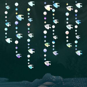 45ft iridescent fish paper garland decorations,ocean fish hanging decoration banner holographic paper streamer for birthday backdrop baby shower party supplies classroom home decor