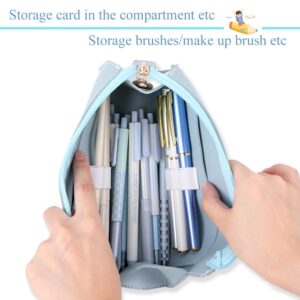 iSuperb Leather Pencil Pouch PU Pencil Case with Zipper Pen Bag Make Up Cosmetic Pouch for Office Travel (Blue)