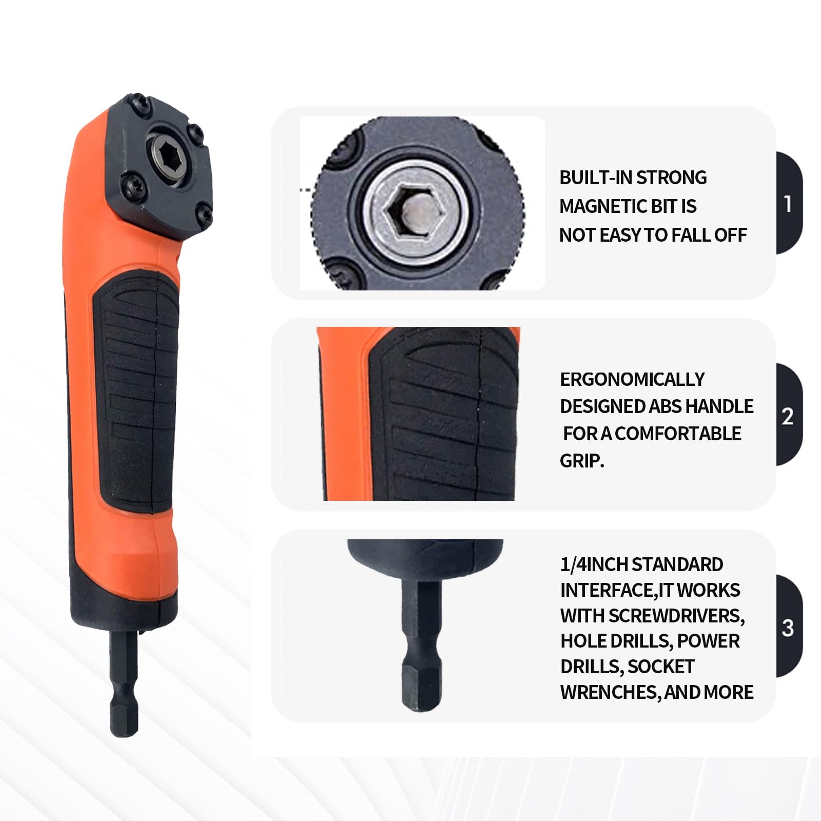 90 Degree Drill Adapter, Right Angle Drill Attachment, ABS Handle Screwdriver Socket Adapter, Drill Bit Corner Adapter, Perfect for Driving Screws and Drill Holes in Tight Spaces(Orange)