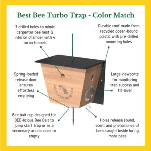 Carpenter Bee Traps for Outside - Carpenter Bee Trap, Turbo Trap 2.0 W/Bee Vault Wood Bee Traps - Carpenter Bee Traps for Outdoors Hanging - Bee Catchers for Outside (White, 1 Pack)