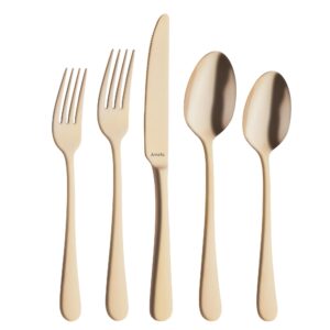 amefa austin 20-piece premium 18/0 stainless steel flatware set, satin golden finish, silverware set service for 4, dishwasher safe, rust resistant cutlery (gold)