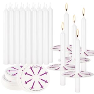 100 pcs white unscented taper candle with drip protectors, church candles, vigil candles, shabbat candles, prayer candles, 5 inch …