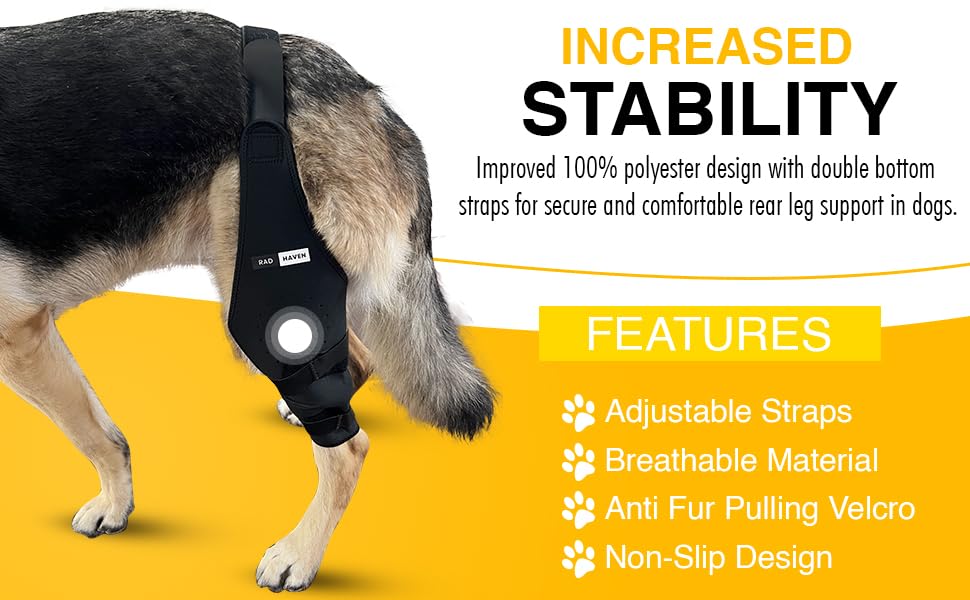 RadHaven Dog Knee Brace for Torn ACL Hind Leg, Cruciate Ligament Injuries, Patella Dislocation, Double Straps and Comfortable Dog Leg Braces for Back Leg Support (Right- Large)