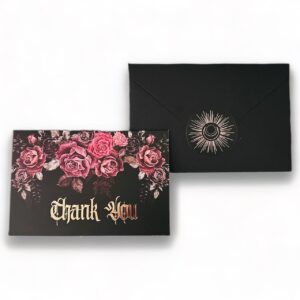 (25/box) gothic rose thank you cards with envelopes, 4" x 6" professional thank you card, classy thank you notes, perfect for small business, wedding, graduation, baby shower, bridal shower, parties