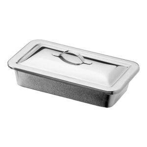 mckesson surgical tray - stainless steel instrument tray, medical metal tray with cover and strap handle, non-sterile, autoclavable, easy to clean, 8 1/2 in x 3 in x 1 1/2 in, 1 count