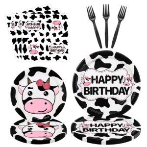 160 pack cow print party supplies cow birthday party decorations farm barn pink cow theme party tableware set-cow print plates and napkins for holy cow theme baby shower farm party supplies serves 40