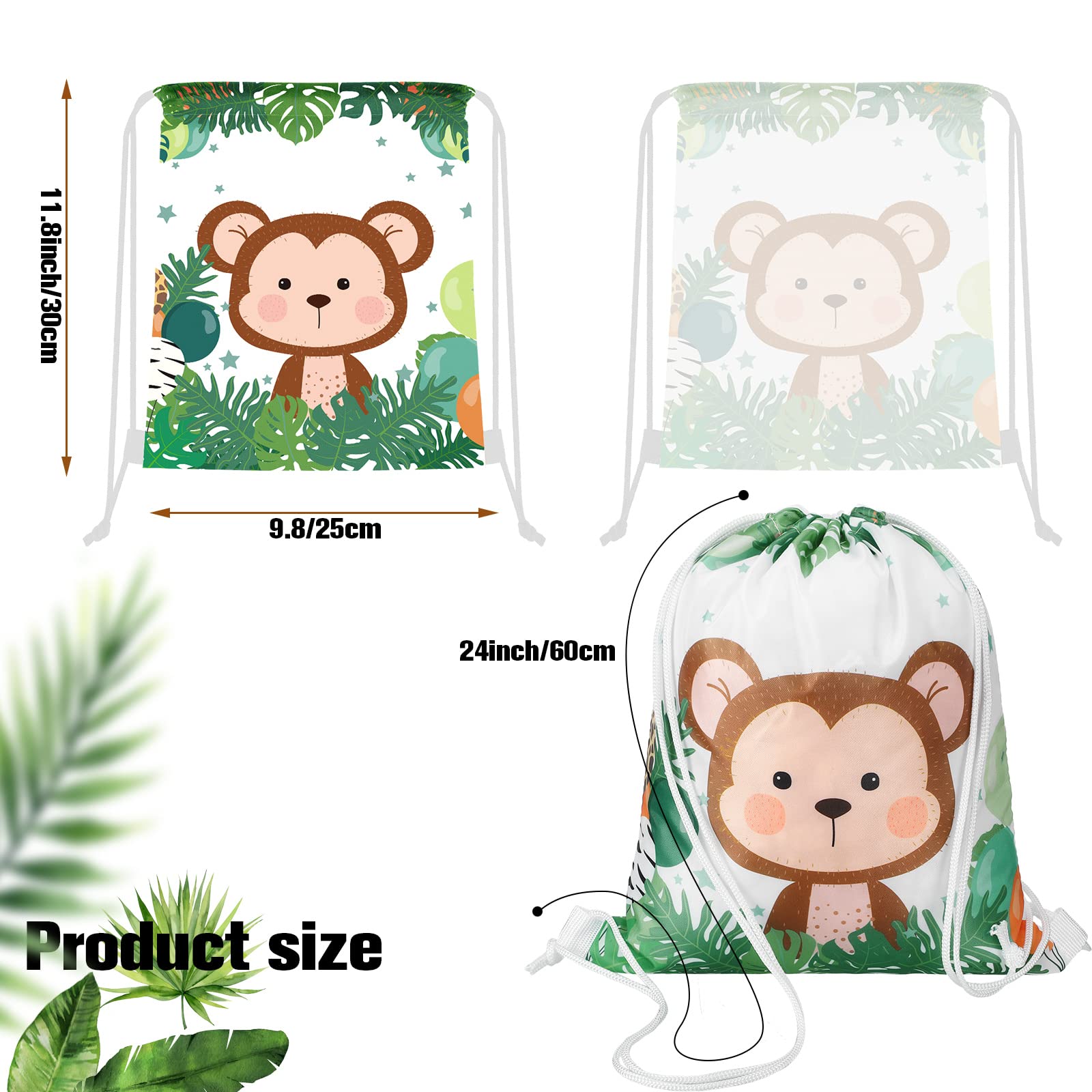 Ferraycle 30 Pack Safari Drawstring Bags Safari Goodie Bags Party Favors Bags Party Treat Bags Birthday Party Jungle Animals Party Favor Bags for Baby Shower, 9.8 x 11.8 Inch