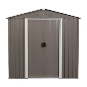 RITSU 6ft x 5ft Outdoor Storage Shed, Outdoor Metal Storage House with Sliding Door for Bike, Tools, Garden Shed Small Tool Outside Storage Cabinet for Backyard, Patio, Lawn, Spire, Grey