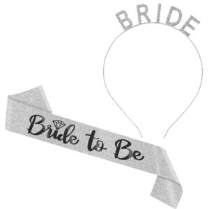 katchon, black bride to be sash and bride headband - pack of 2 | winter bachelorette party decorations | bride headband and sash for black and white bridal shower decorations, bachelorette headbands