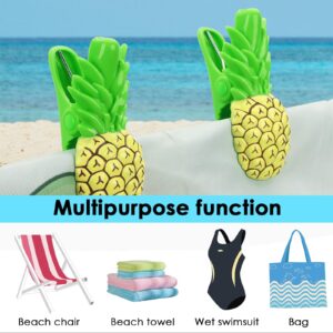 CAIRIAC Beach Towel Clips, Plastic Clothespins Towel Laundry Clips, Clothes Towel Pins for Beach Pool Party Hot Spring Chair (Pineapple, 4 Pcs)