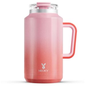 meoky 50 oz tumbler with handle, stainless steel vacuum insulated tumbler with lid and straw, keeps cold for 36 hours, 100% leak-proof, bpa-free (flamingo)