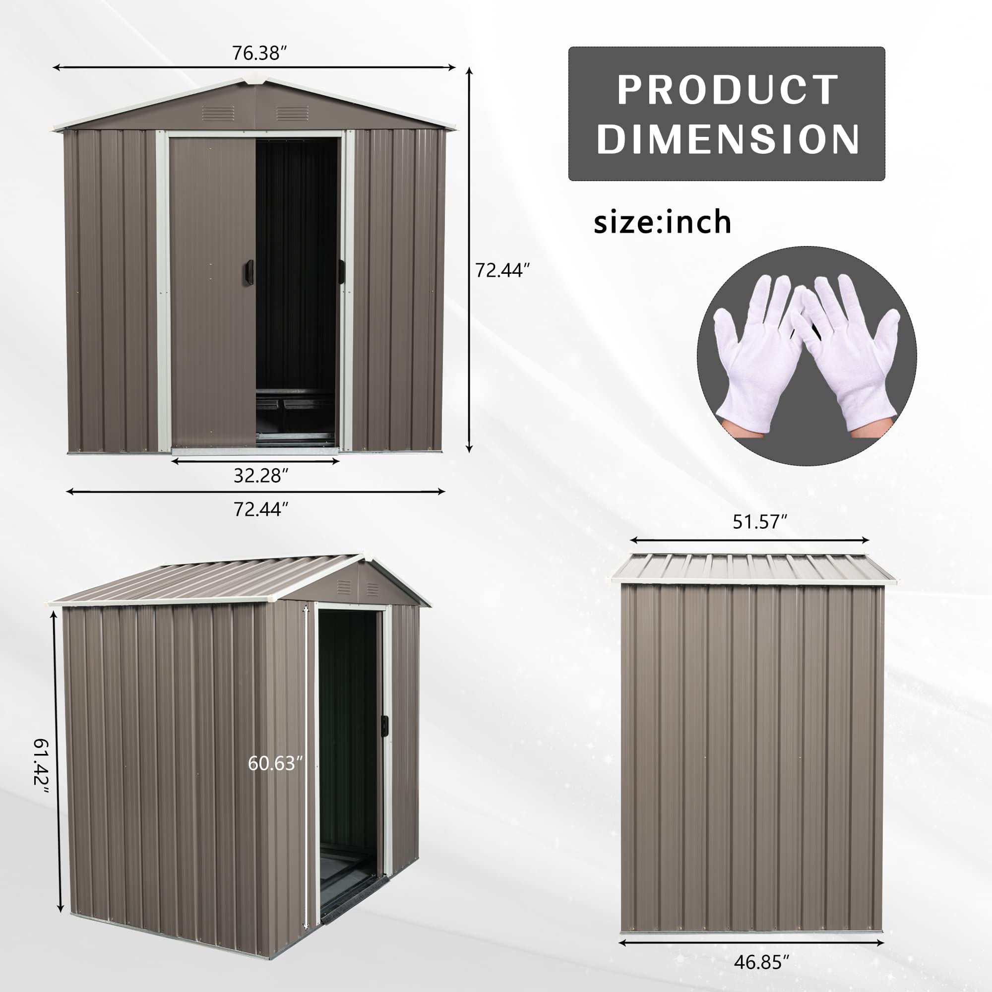 RITSU 6ft x 5ft Outdoor Storage Shed, Outdoor Metal Storage House with Sliding Door for Bike, Tools, Garden Shed Small Tool Outside Storage Cabinet for Backyard, Patio, Lawn, Spire, Grey