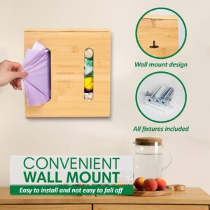 Trash Bag Dispenser Roll Holder 13 Gallon, Trash Bag Holder for Kitchen, Garbage Bag Storage Dispenser, Trash Bag Organizer Under Sink, Wall Mount Bamboo Garbage Bag Organizer (2 in 1)