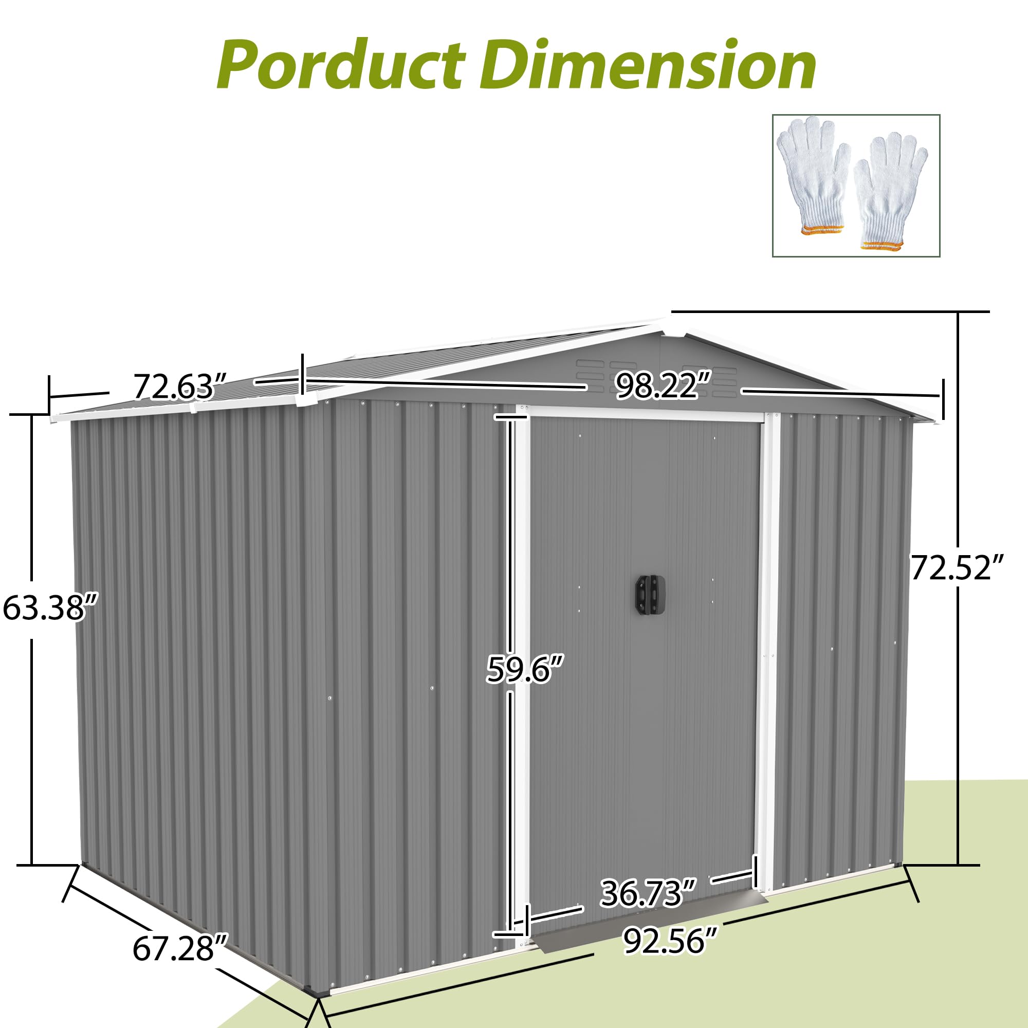 Evedy 8 x 6 FT Outside Storage Shed, Metal Outdoor Storage Sheds with Sliding Doors, Large Garden Shed Outdoor Utility Tool Shed with Pent Roof for Backyard Patio Lawn