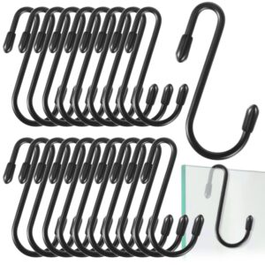 pengbgool 4.3 inch shower door hooks, 20 pack shower glass door hooks, s hooks for hanging, heavy duty s shaped hooks for wire shelving, garage, garden, bathing suits, robe, towel, squeegee