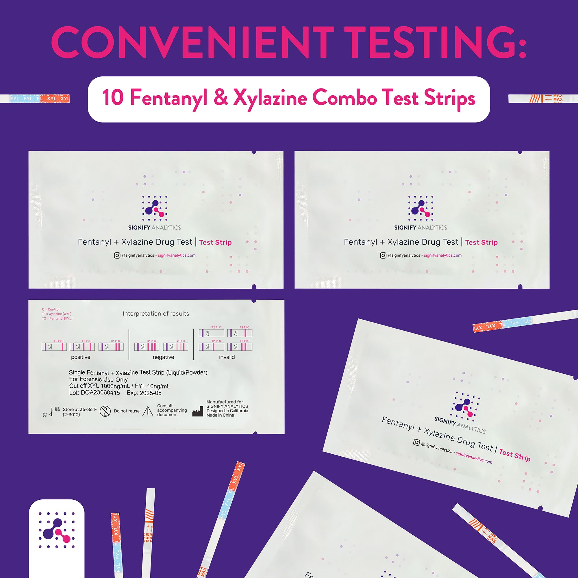 Signify Analytics Xylazine and Fentanyl Test Strip for Liquid and Powder Substances - 10 Pack (10 Test Strips) - Fast, Easy and Simple to Use Forensic Test