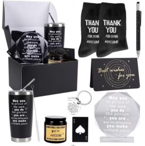 kolewo4ever 9 pieces employee gift set christmas gifts: best coworker gifts black box with tumbler mens socks mens card acrylic thank you plaques octagon for coworkers employee farewell male friends