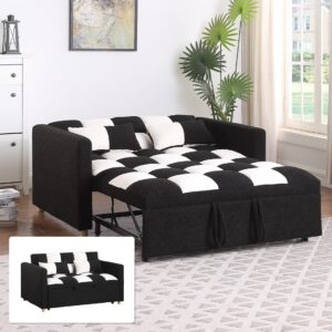 vitovma twin sleeper sofa teddy fabric loveseat couch, 3 in 1 convertible sleeper chair bed pull out sofabed with reclining backrest, 2 pillows, rv furniture for small places (black & white)