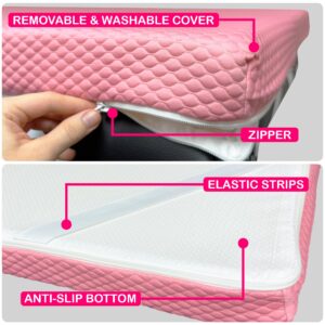 XOLLOZ | Lash Bed Mattress + Pillow (Pink) | Comfortable Mattress Topper - with Four Corner Straps & Anti-Slip Bottom | Curved Lash Bed Pillow with Neck and Back Support, Two Pockets On The Sides